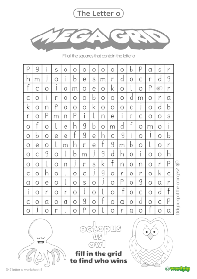Letter o Mega Grid Worksheet PDF - Find the Winner!