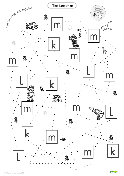 Letter m Connect Worksheet PDF - Join the m's Path