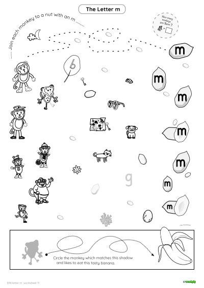 Color letter m Worksheet PDF - Find and Color All m's