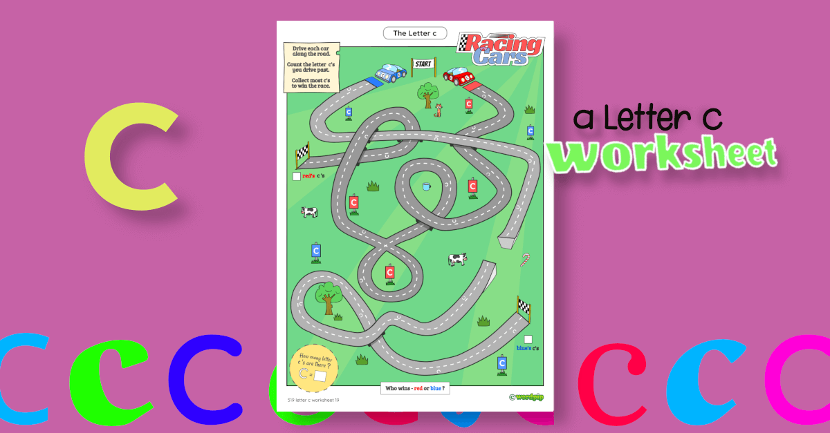 Letter C Worksheet - Racing Cars Challenge - Free Printable PDF