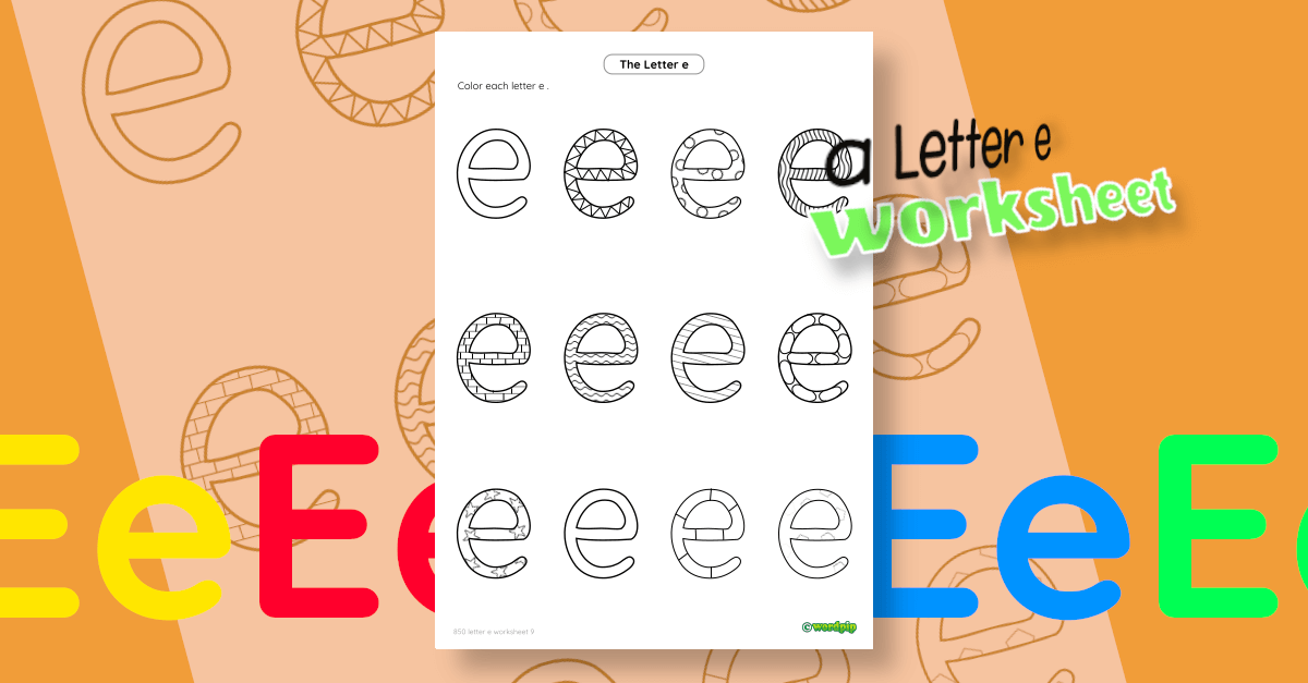 Letter e Pattern Coloring Worksheet PDF - 12 Designs