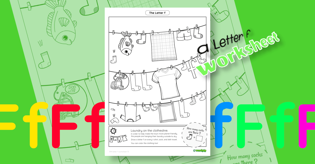 Letter f Laundry Worksheet PDF - Draw f on Clothes