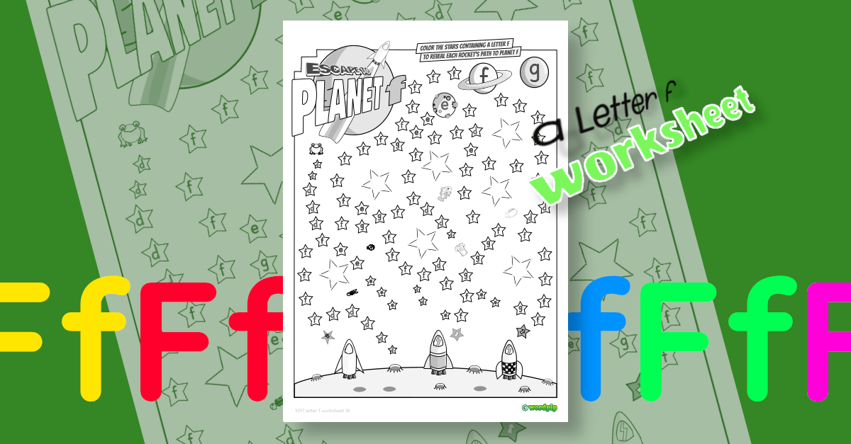 Letter f Space Worksheet PDF - Escape to Planet f Game