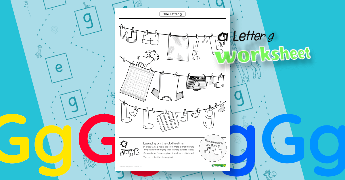 Letter g Laundry Worksheet PDF - Draw g on Clothes