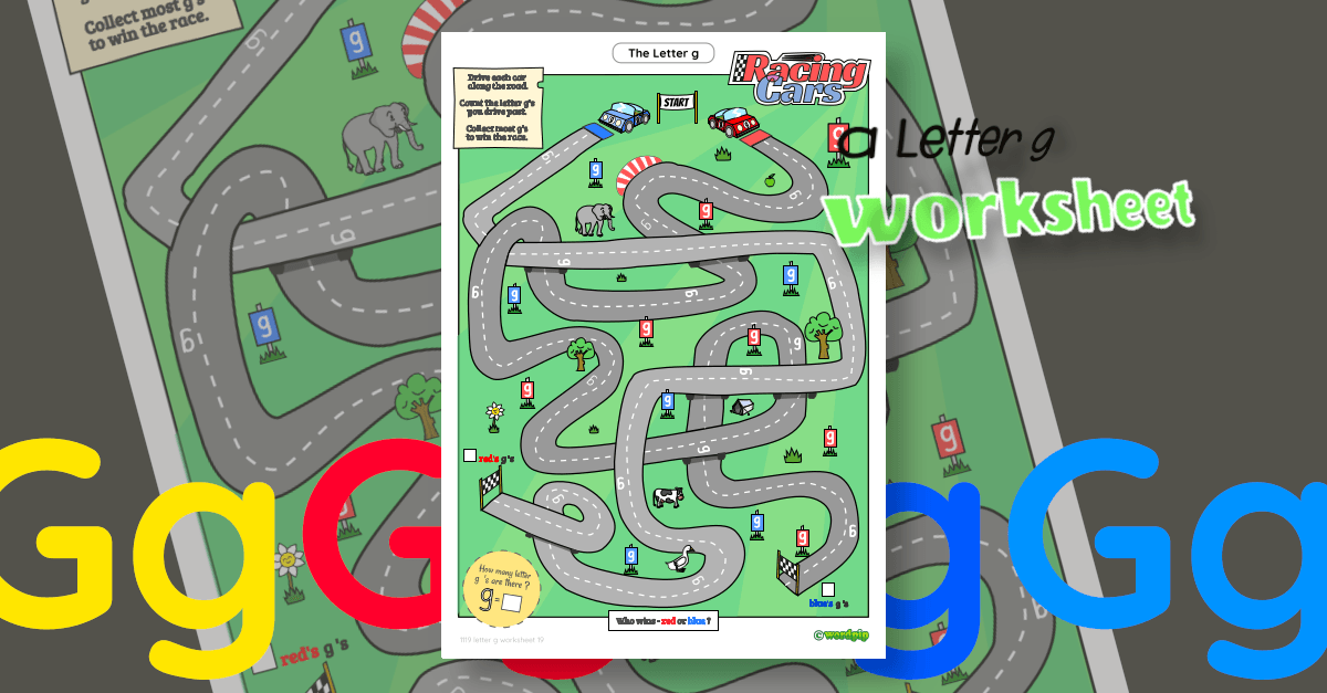 Free Letter g Racing Worksheet — Printable Letter g Activity