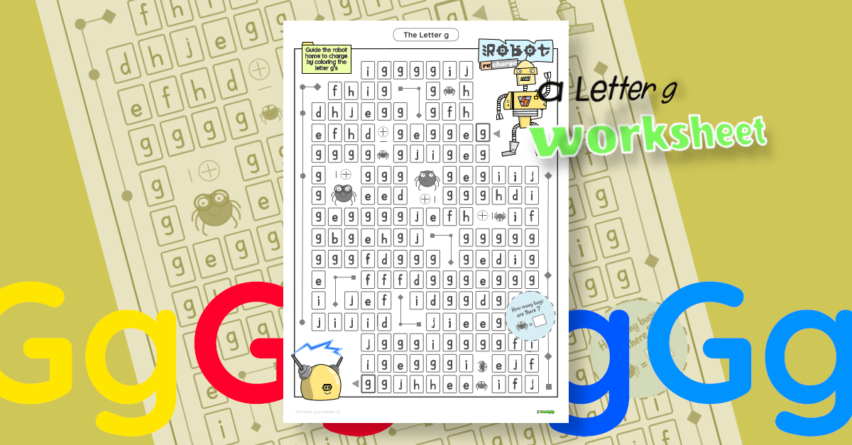 letter g Robot Maze Worksheet PDF - Guide Robot Home