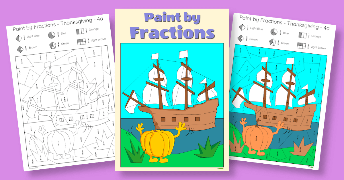 Paint By Fractions - Thanksgiving - Mayflower