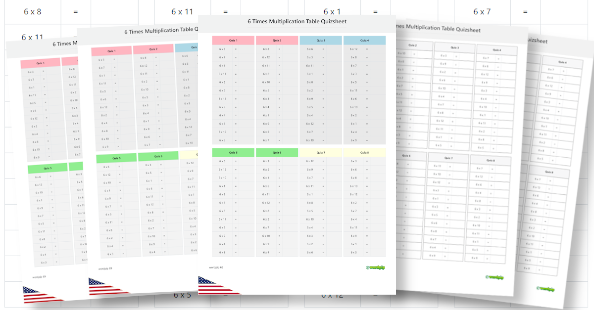 Quiz sheet 6 times multiplication table
