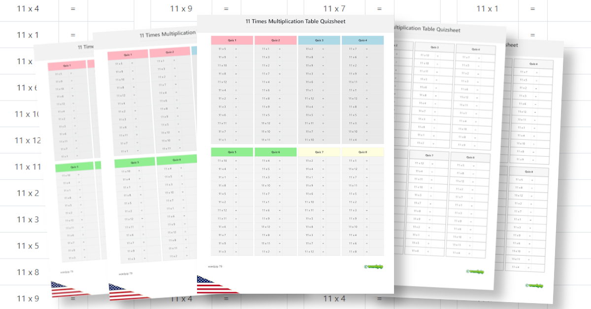 Quiz sheet 11 times multiplication table