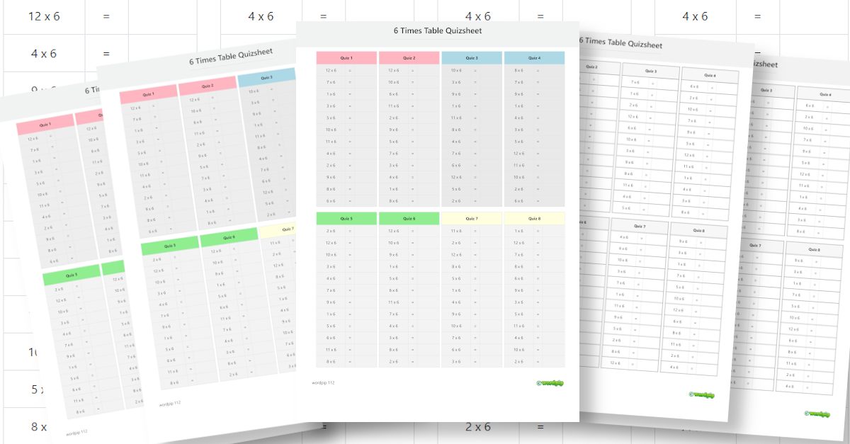 Quiz sheet 6 times table